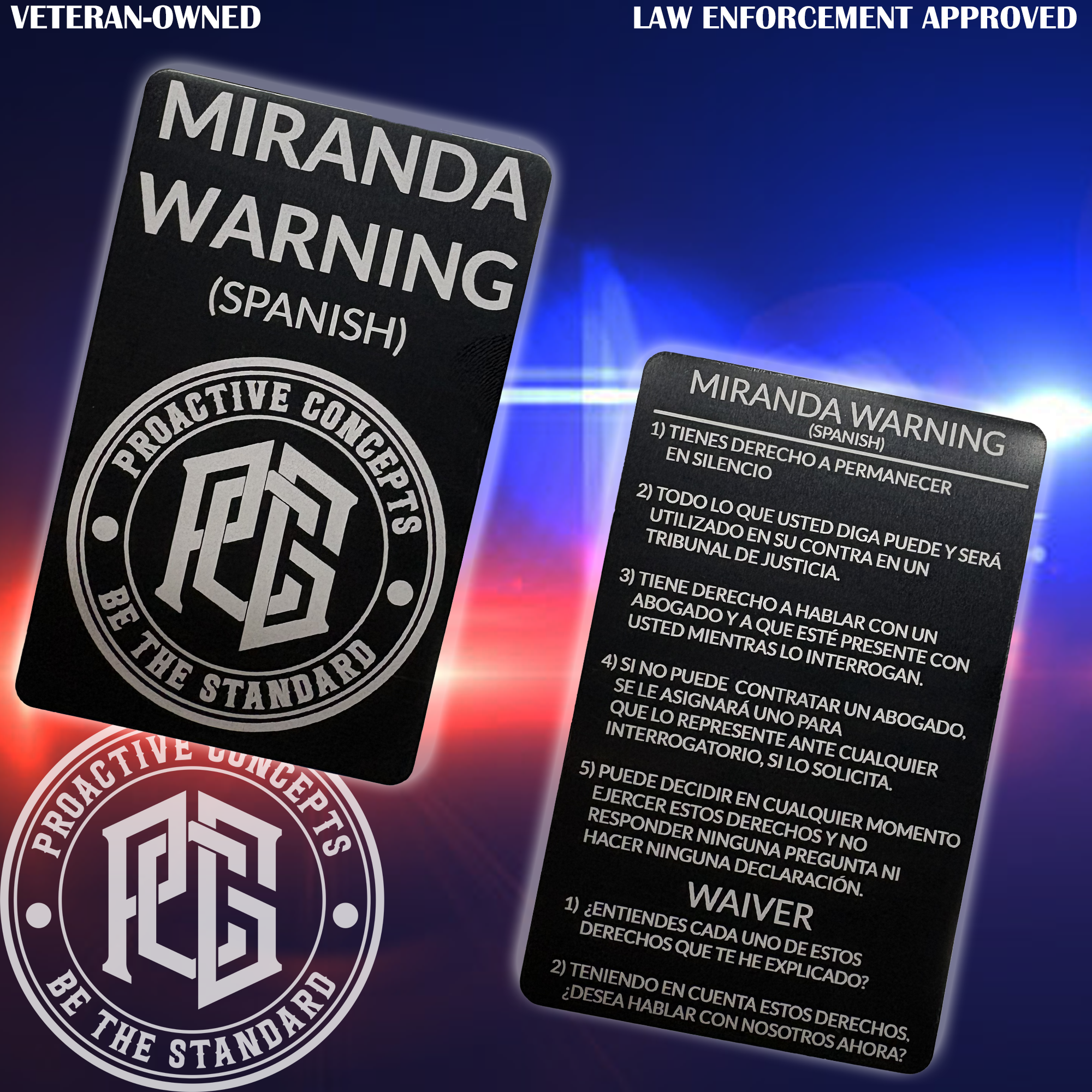 ALUMINUM Miranda Warning Card (SPANISH) - Proactive Concepts ...
